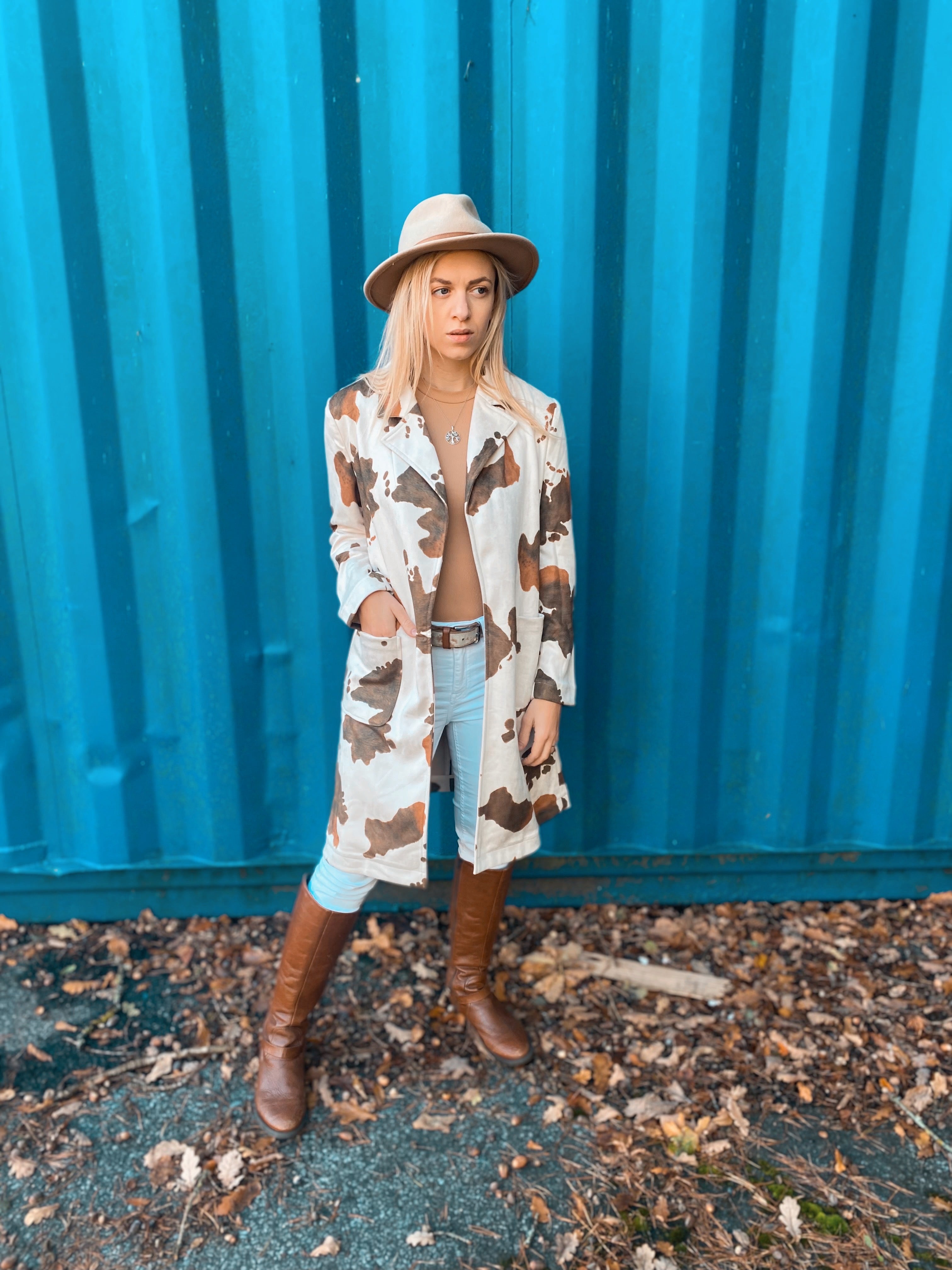 Cow Print Faux Suede Trench Coat – Bethany Rae UK